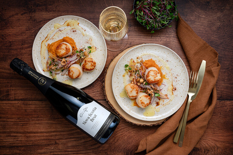 Pan Roasted Scallops With Apple & Hazelnut Salad & Spiced Sweet Potato ...